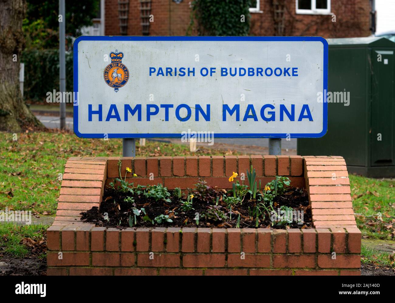 Hampton Magna village sign, Warwickshire, England, UK Stock Photo - Alamy