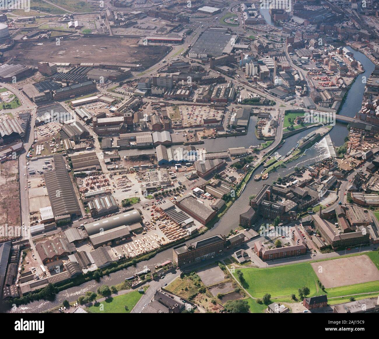 Leeds riverside and Clarence Dock, prior to re-development, shot from ...