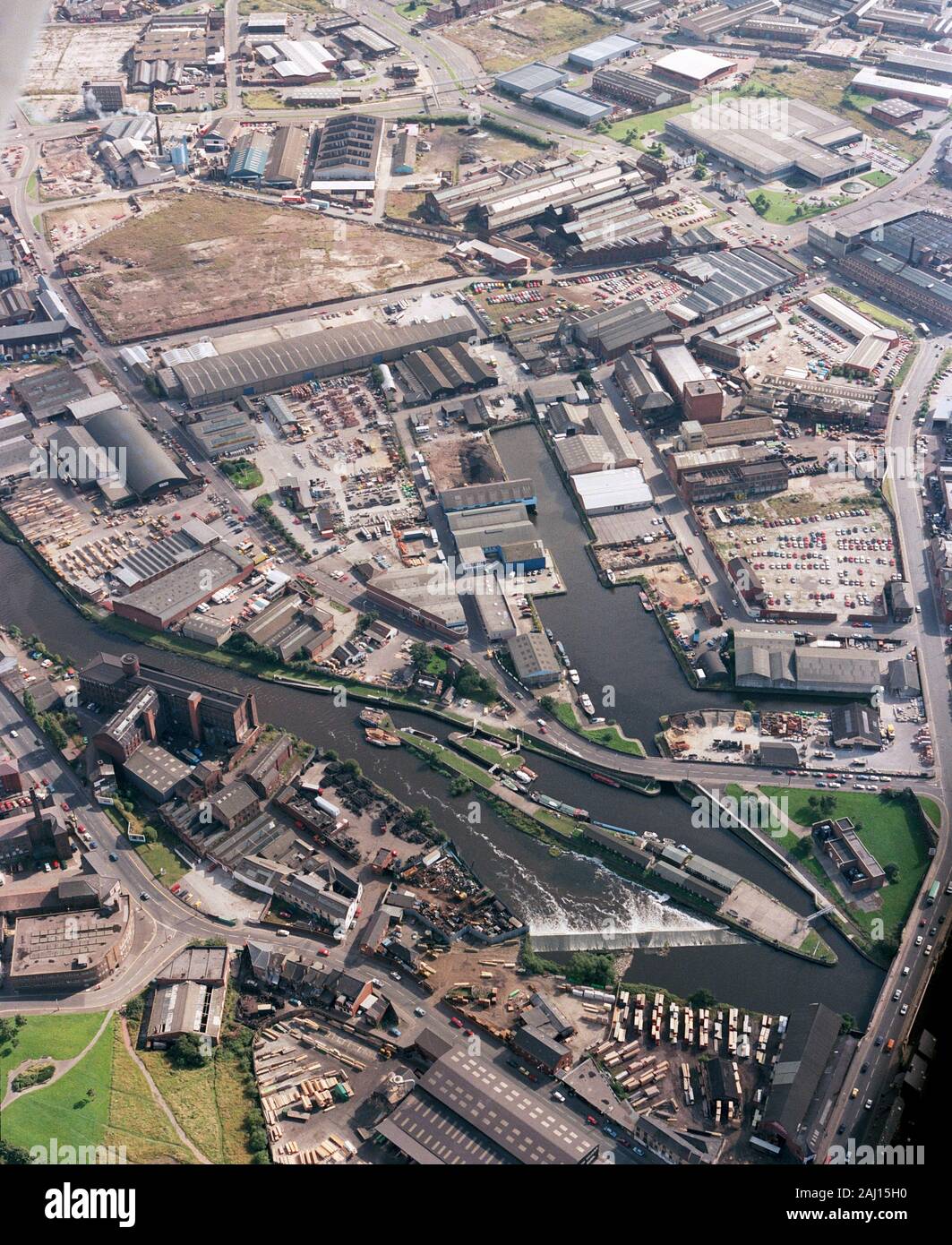 Leeds riverside and Clarence Dock, prior to re-development, shot from ...