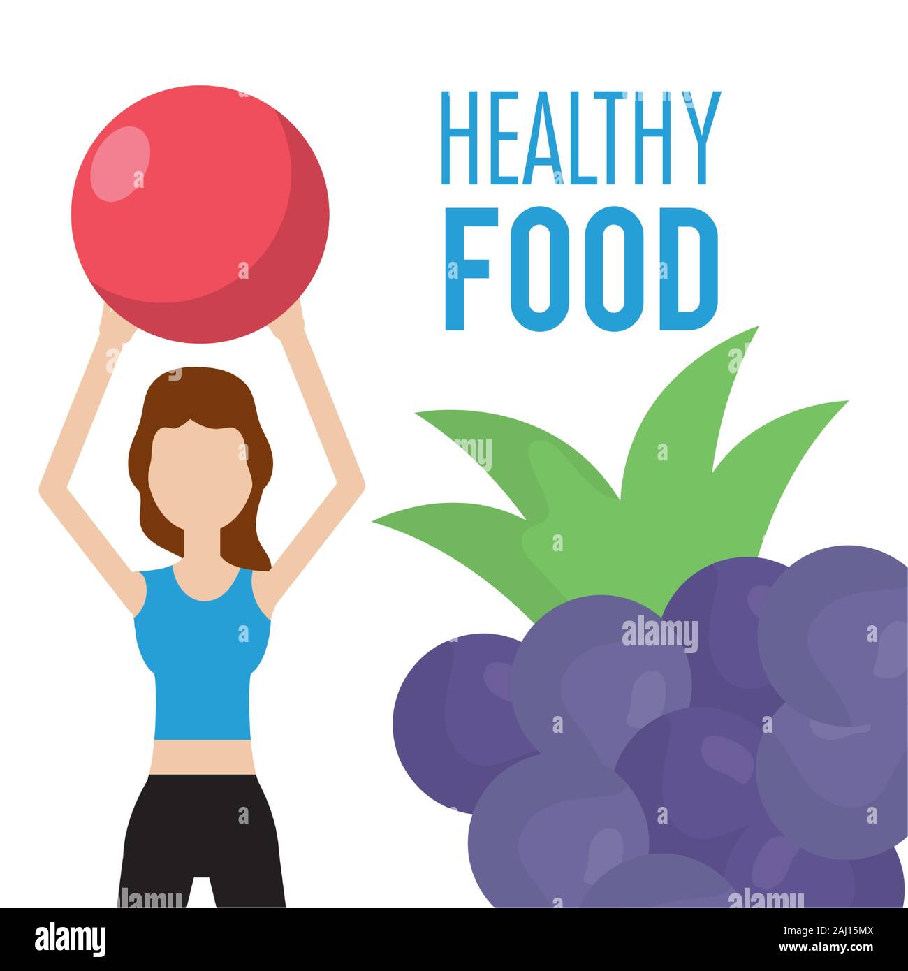 woman with ball yoga and grapes health food vector illustration Stock ...