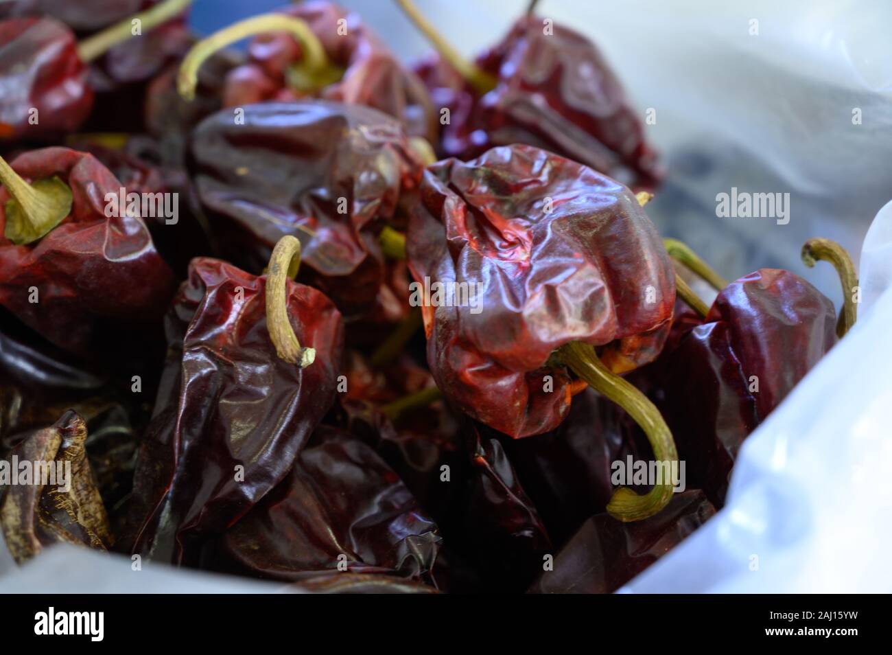 Spanish sun dried pepper on market close up Stock Photo - Alamy