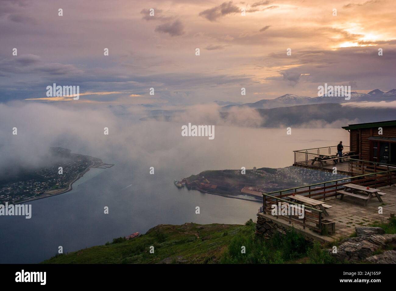 Narvik ski lift top of mountains above narvik town in the county of ...