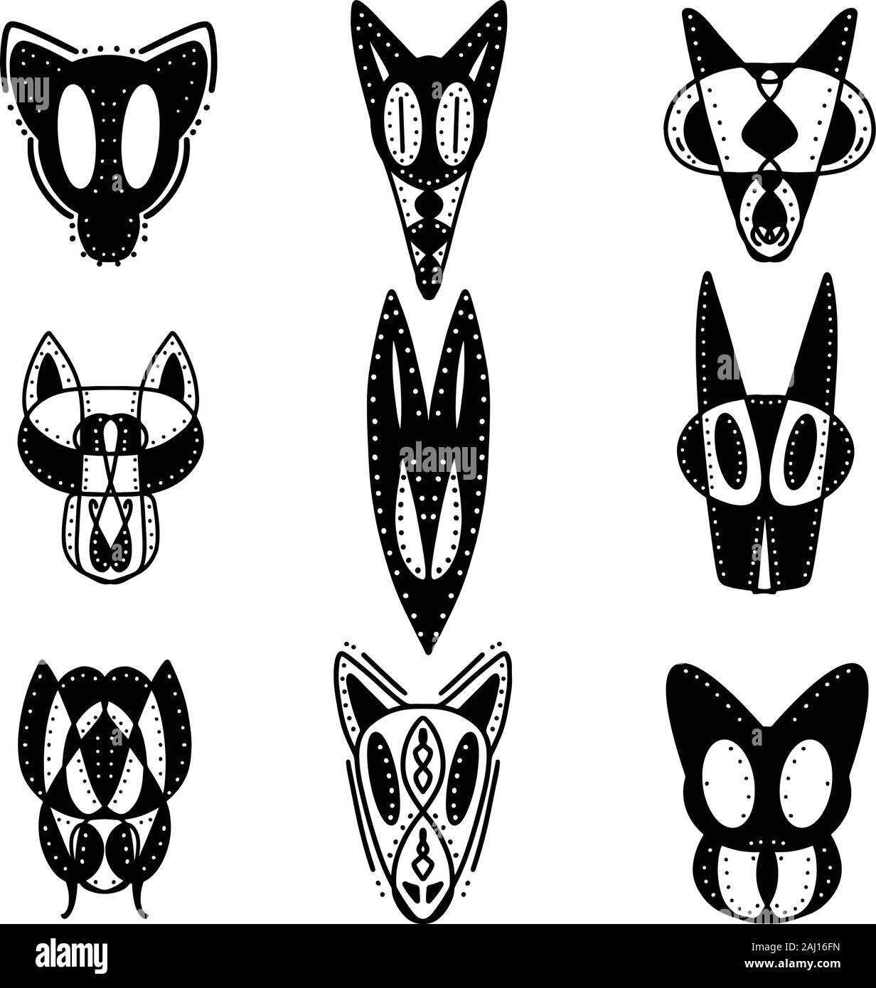 A Collection of Abstract Death Masks in the Shape of Animals Vector ...