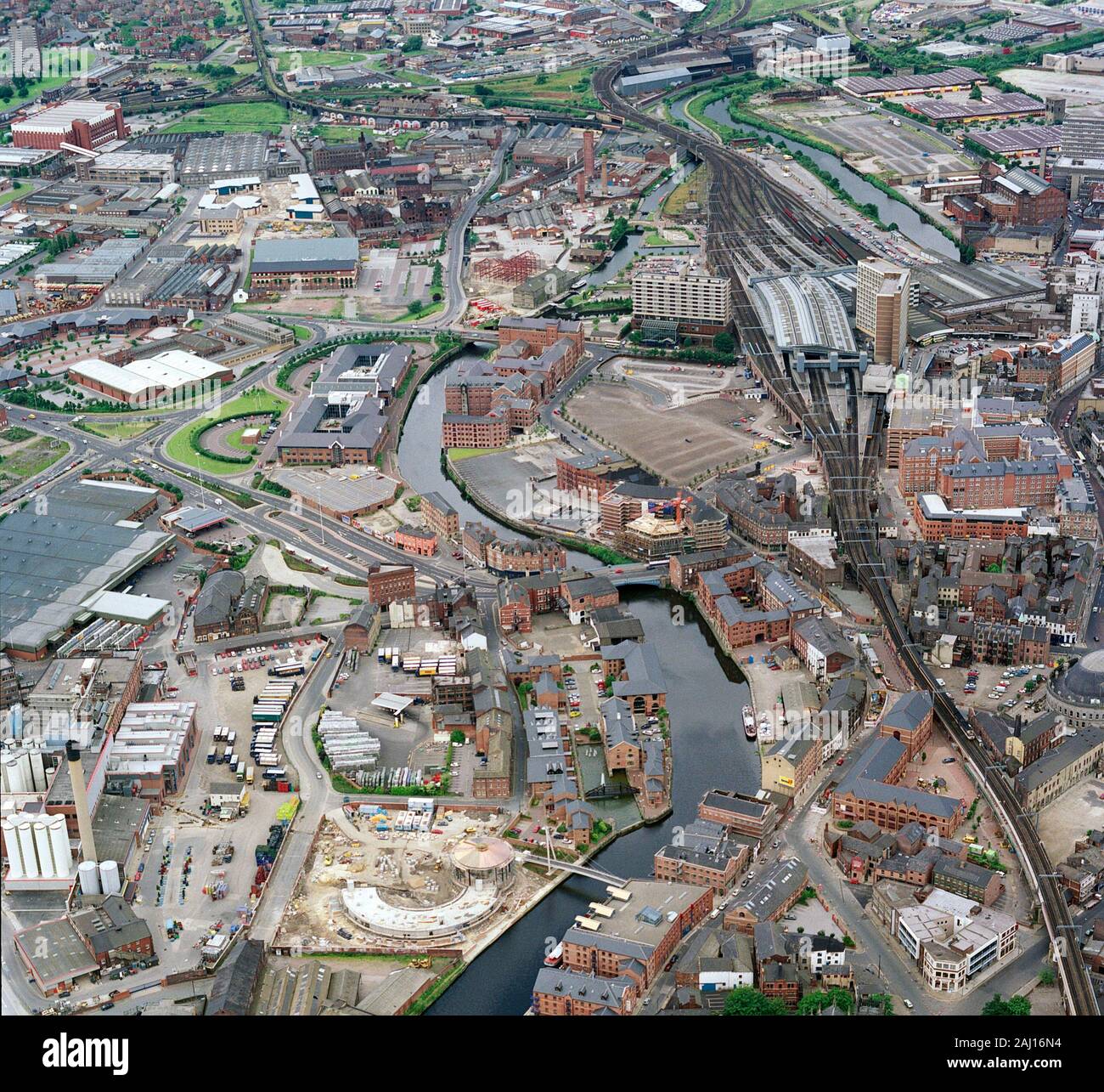 The riverside in Leeds, River Aire, in 1993, prior to re-development ...