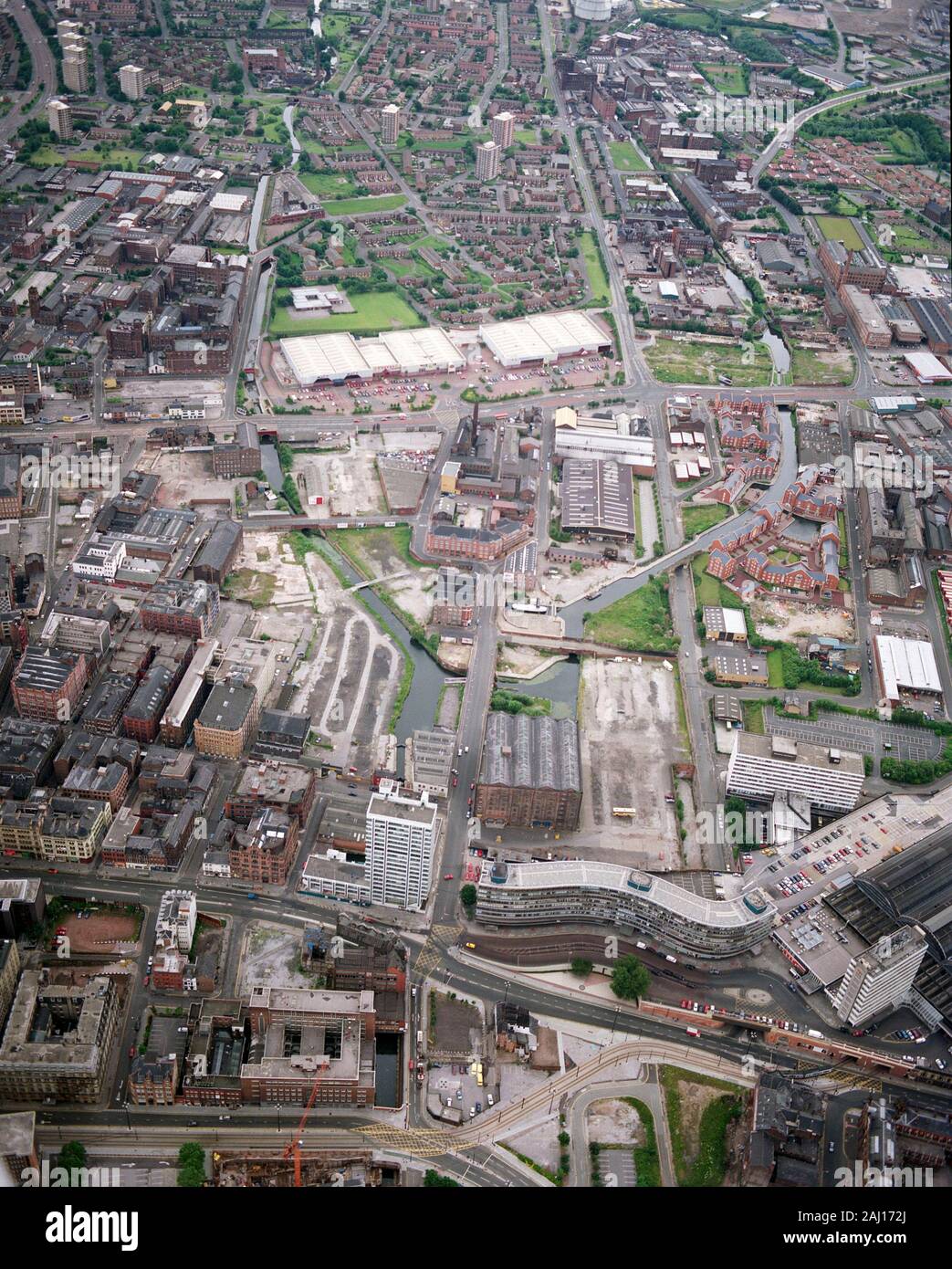 An aerial view of Picadilly Basin, Manchester city centre in 1993 ...