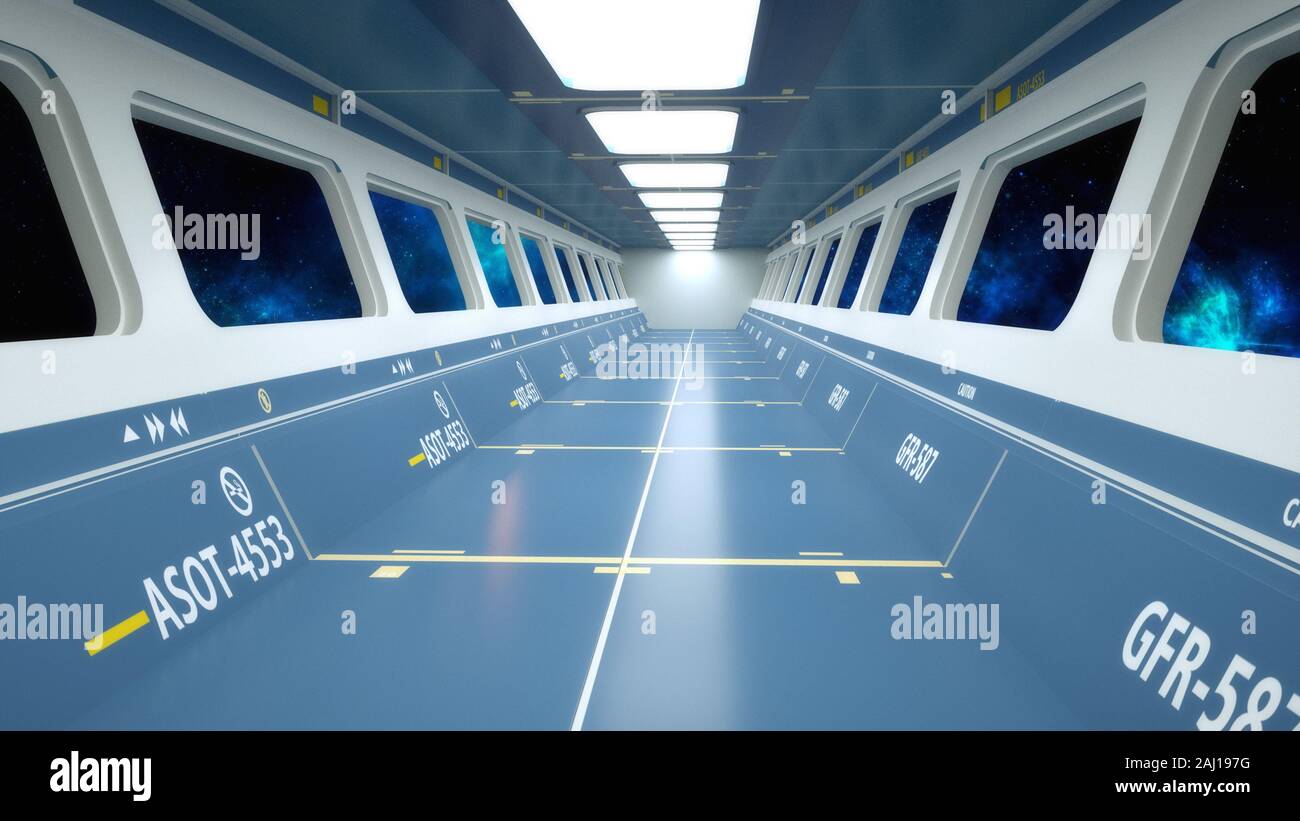 3d render. Futuristic spaceship scifi corridor architecture Stock Photo - Alamy