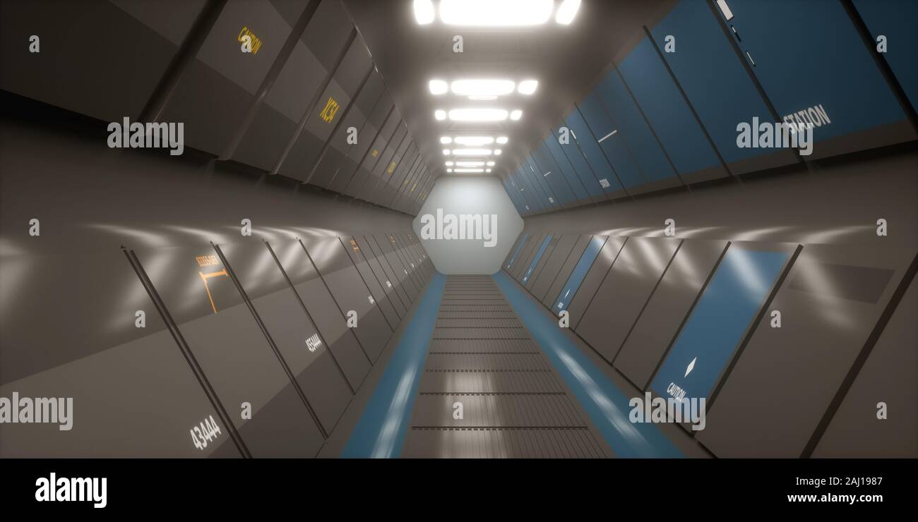 3d render. Futuristic spaceship scifi corridor architecture Stock Photo - Alamy