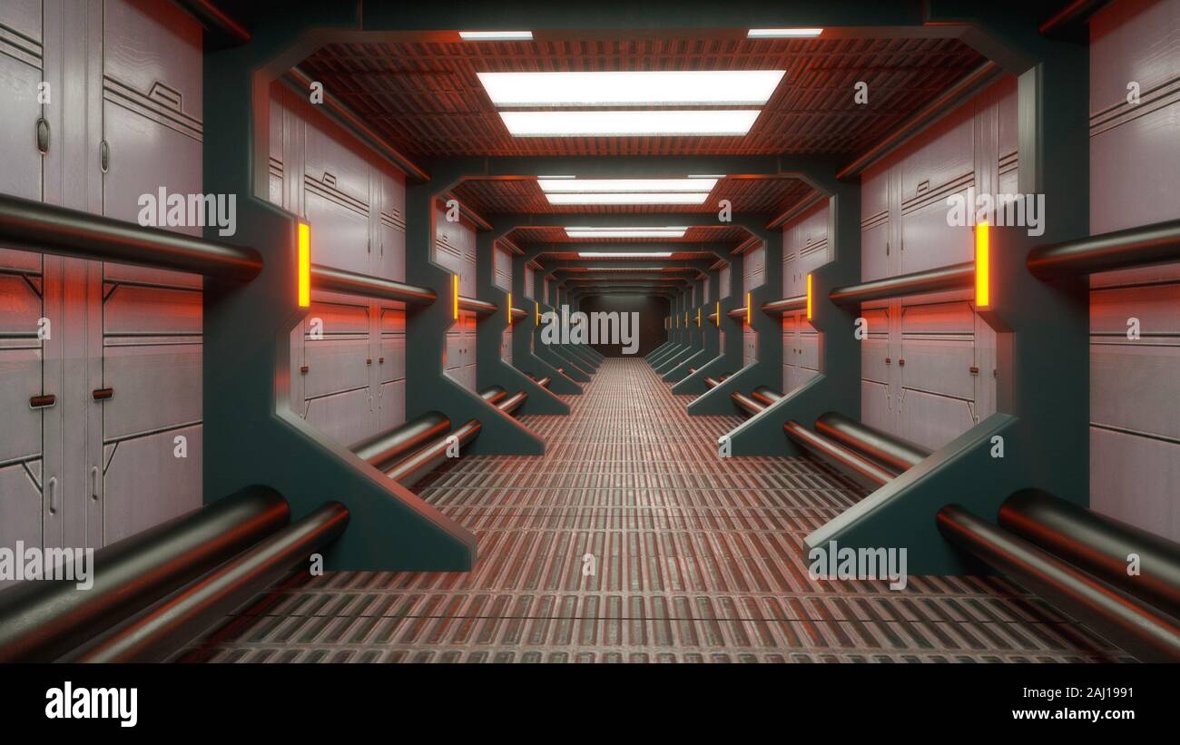 3d render. Futuristic spaceship scifi corridor architecture Stock Photo - Alamy