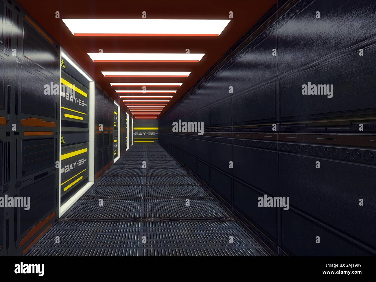3d render. Futuristic spaceship scifi corridor architecture Stock Photo - Alamy