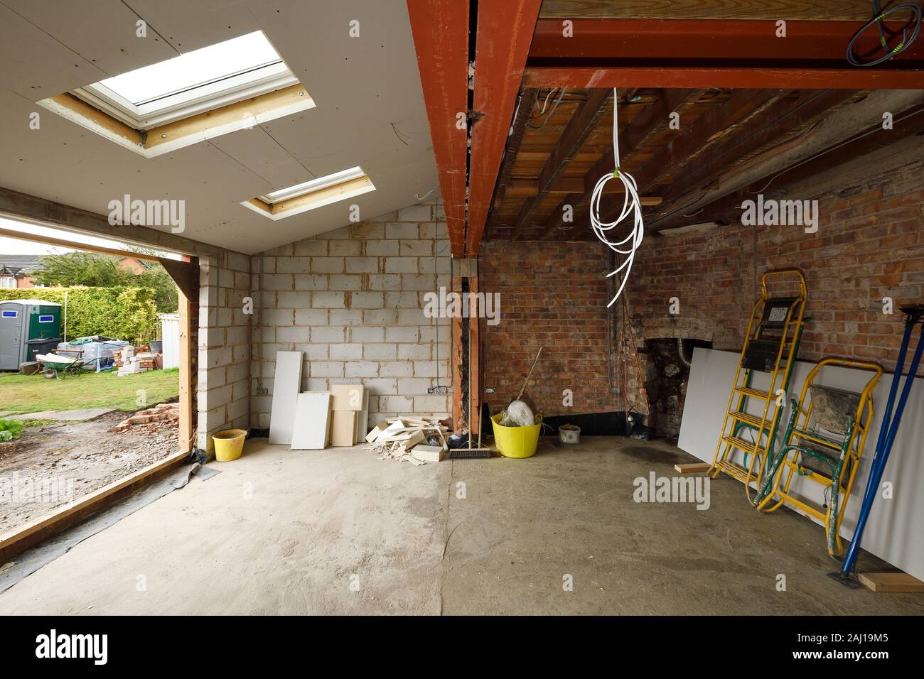 The bare interior shell of a 3 metre rear extension project at a house ...