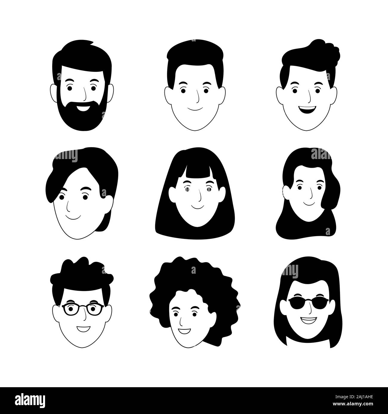 icon set of cartoon people faces smiling Stock Vector Image & Art - Alamy