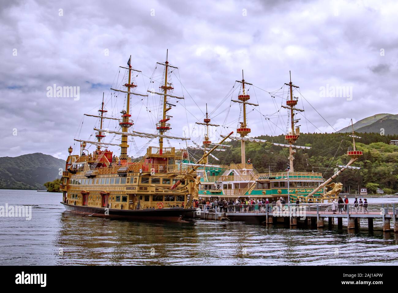 Historical pirate ships take tourists across Lake Ashi, Hakone, Japan ...