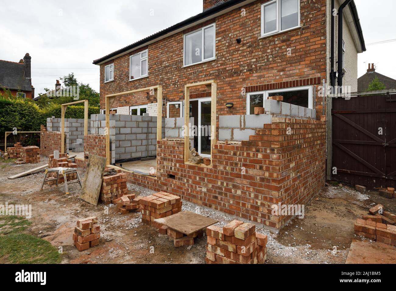 A partially built rear extension project at a house in Cheshire UK ...