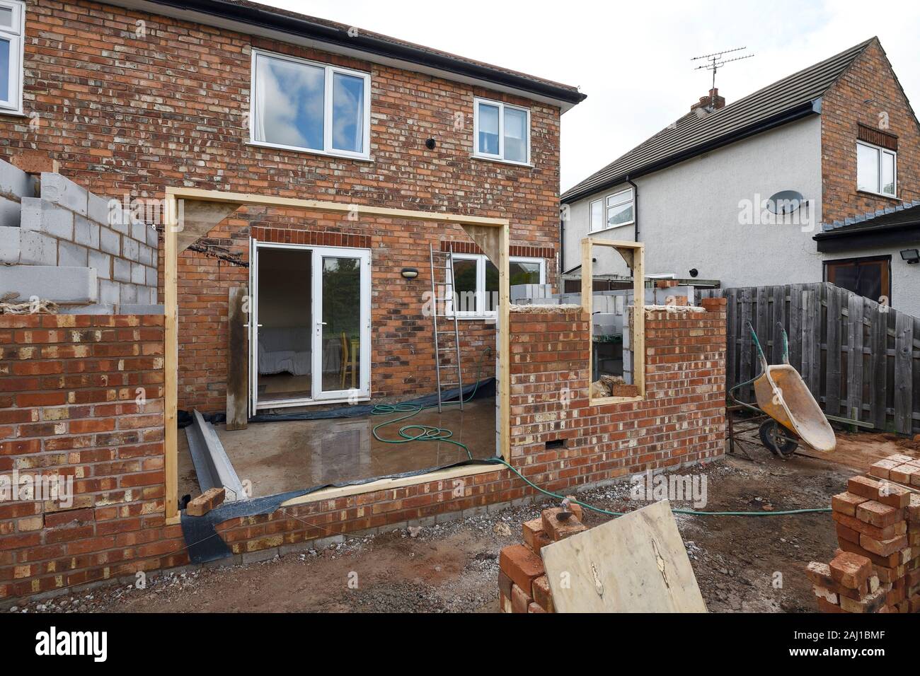 A partially built rear extension project at a house in Cheshire UK ...