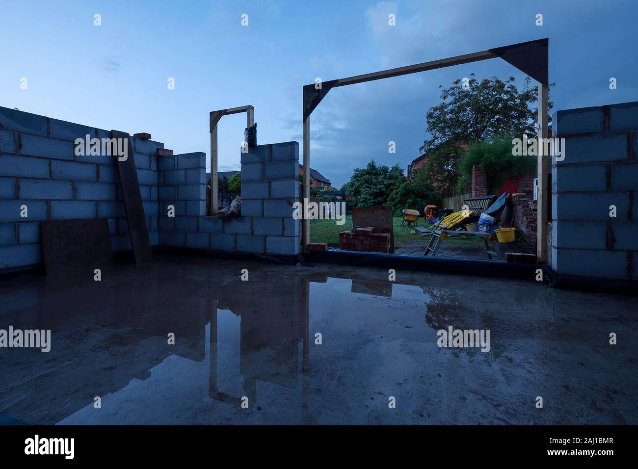 A partially built rear extension project at a house in Cheshire UK ...