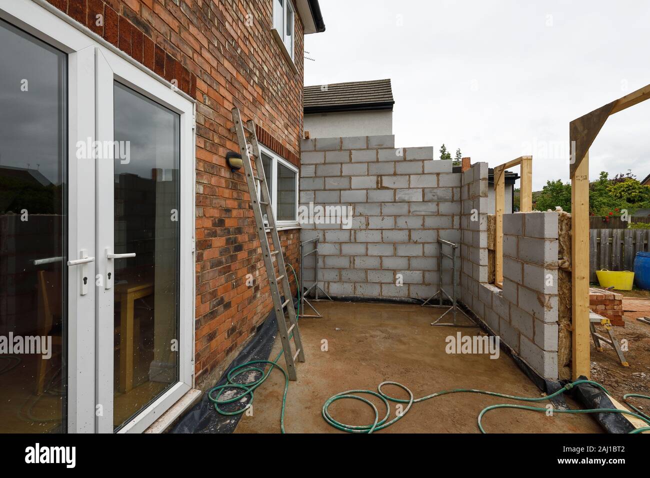 A partially built rear extension project at a house in Cheshire UK ...