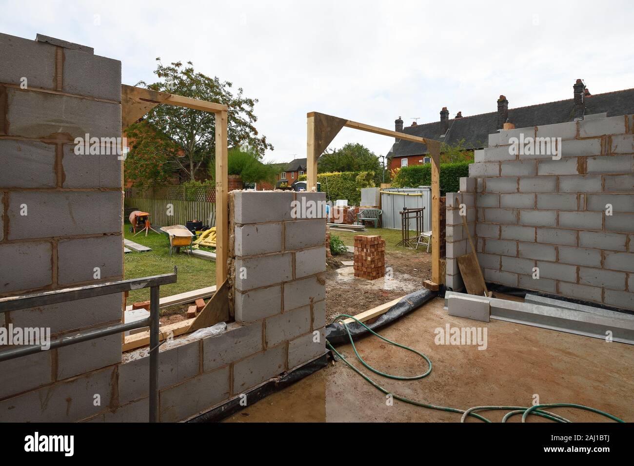 A partially built rear extension project at a house in Cheshire UK ...