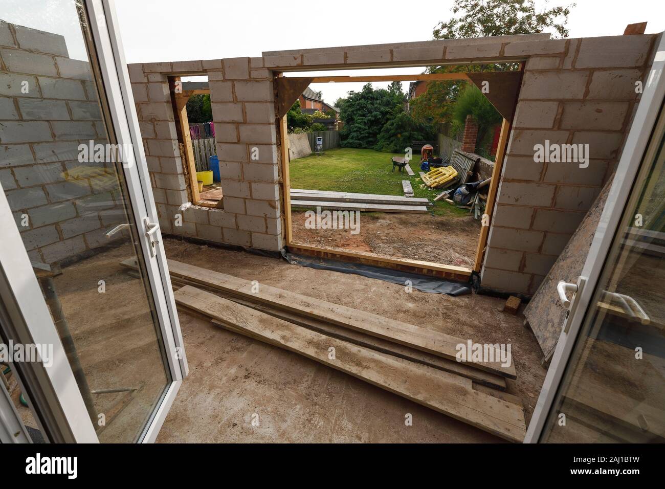 A partially built rear extension project at a house in Cheshire UK ...