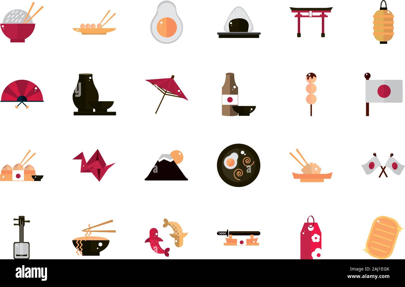 japanese culture traditional food accessory landmark and others icons ...