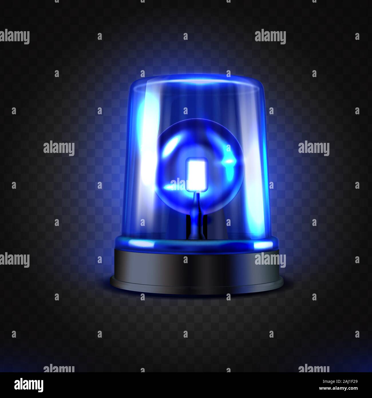 Realistic blue led flasher. Blue lights. Transparent beacon for ...