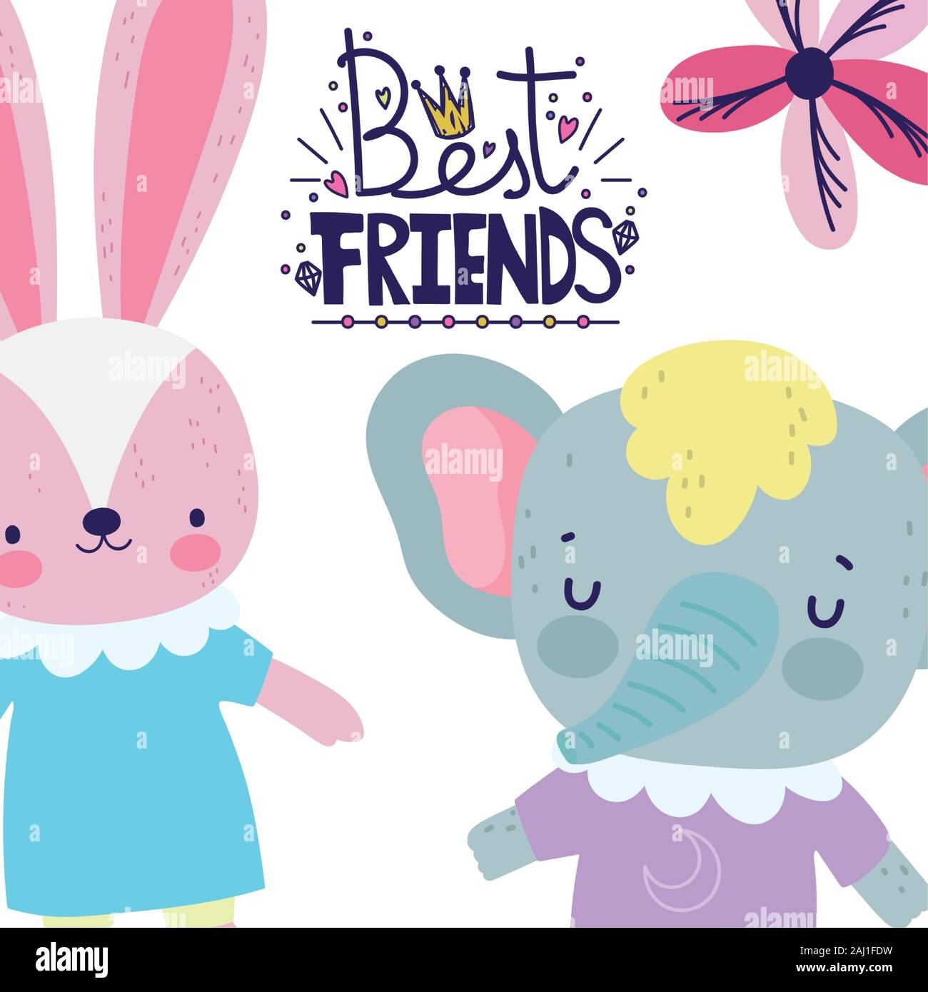 friendship day cute rabbit and elephant together holding hands greeting ...