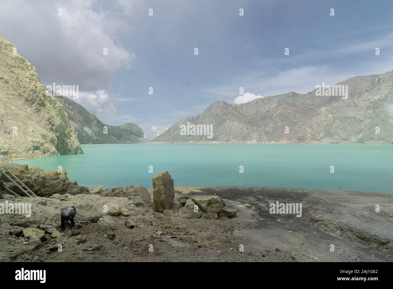 The toxic lake inside the Ijen volcano, Eastern Java, Indonesia. 11/12 ...