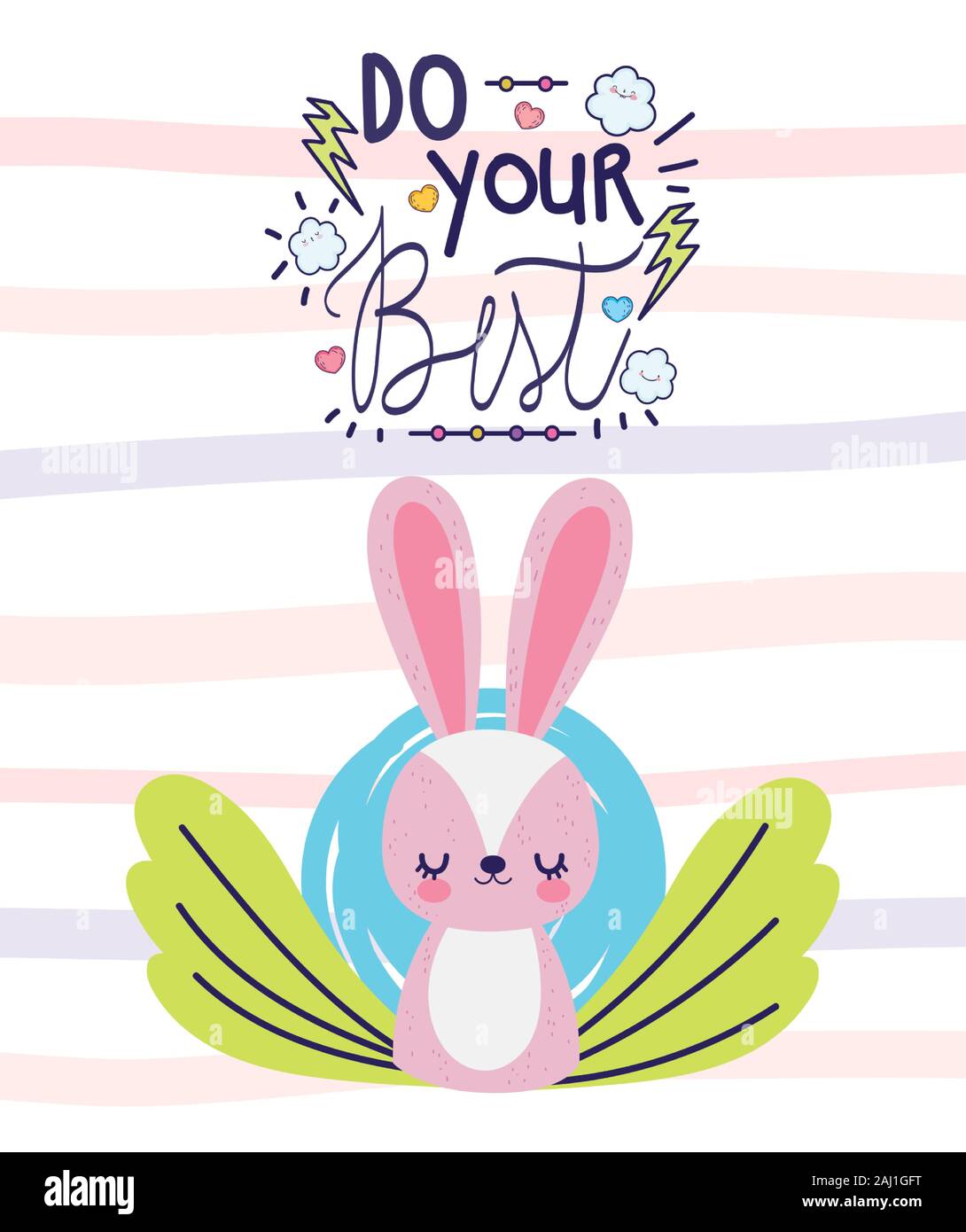 do your best cute rabbit flower decoration vector illustration Stock ...
