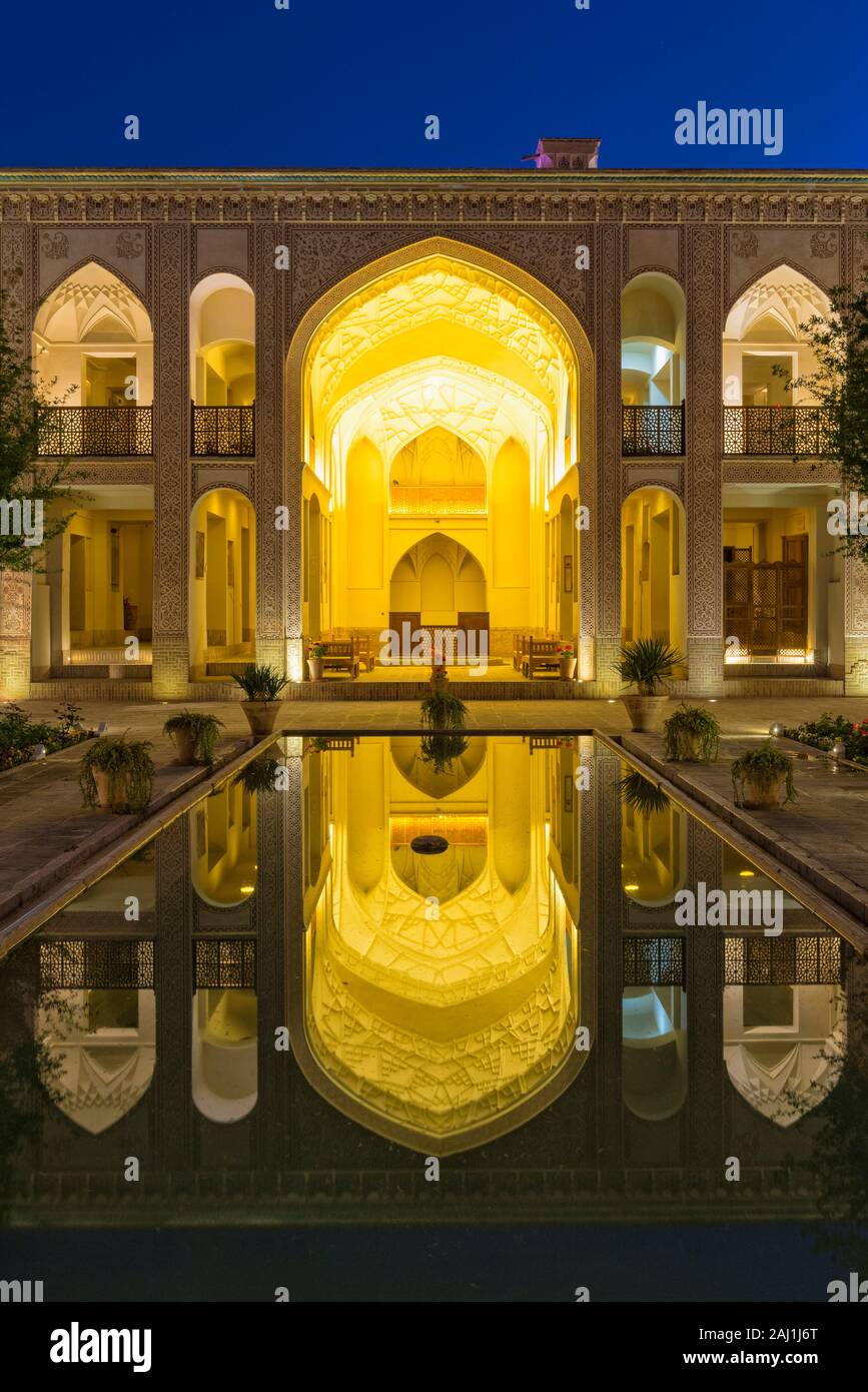 Ameri House, Inner courtyard at sunset, Kashan, Isfahan Province ...