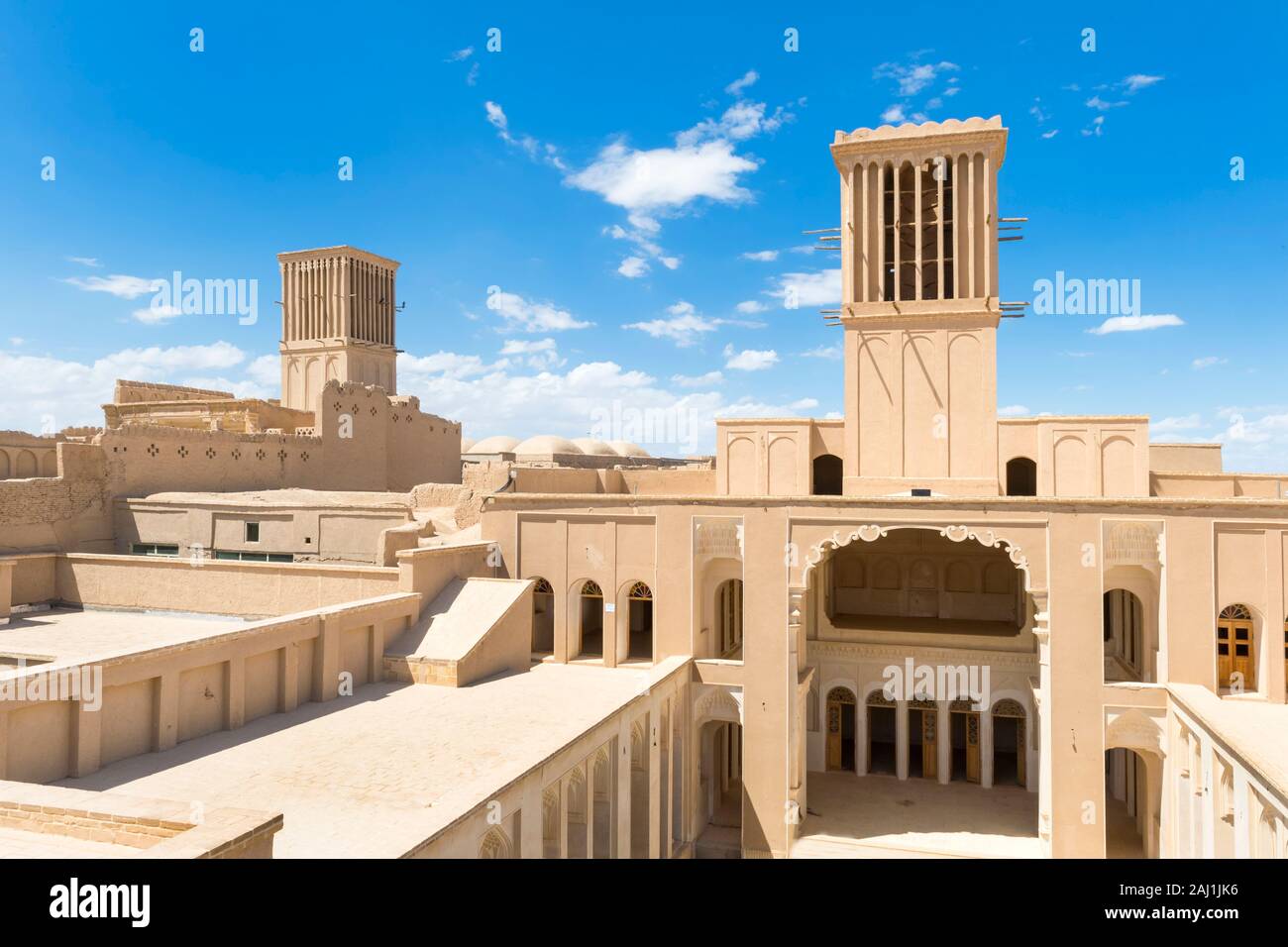 Aghazadeh Mansion courtyard and wind catcher, Abarkook, Yazd Province ...
