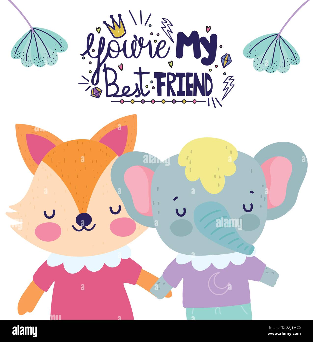 friendship day cute fox and elephant together holding hands greeting ...