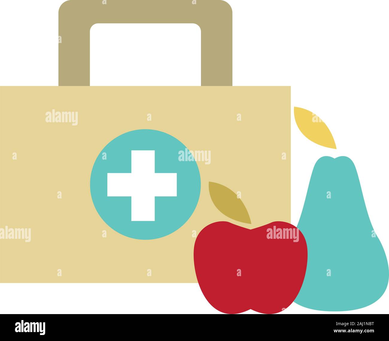 first aid kit and healthy fruits, colorful design Stock Vector Image ...