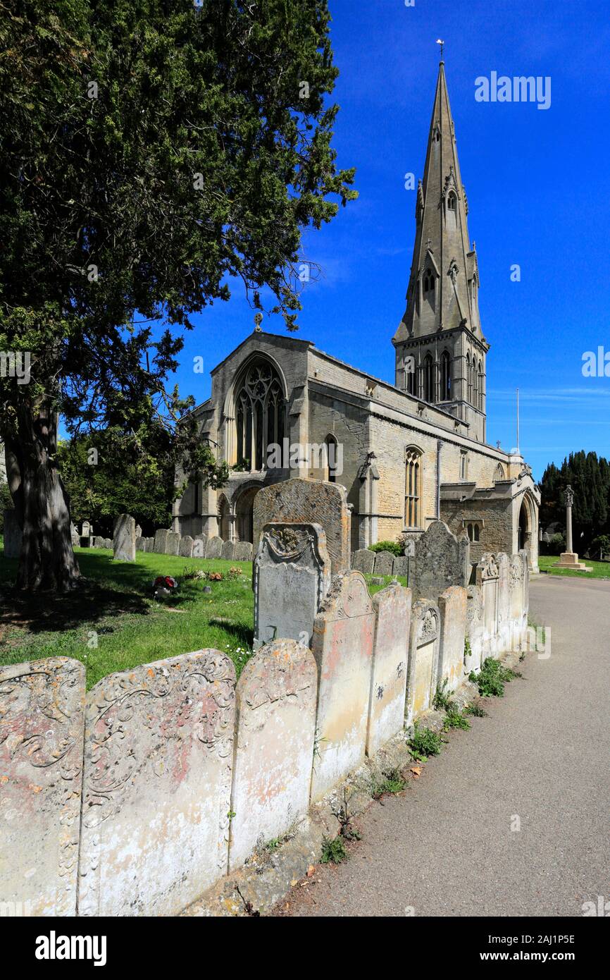 Street view with St Marys church, Ketton village, Rutland County ...