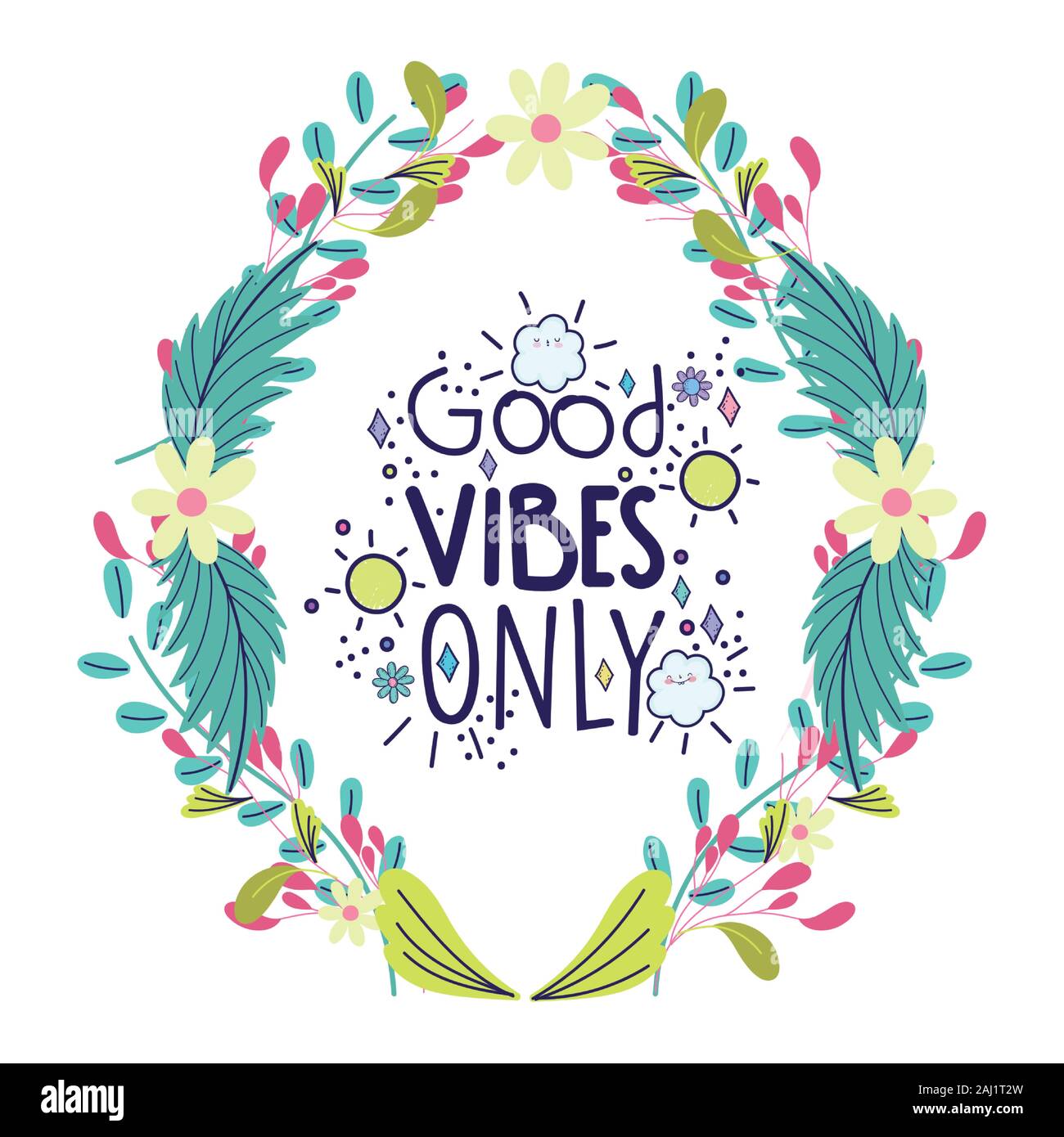good vibes only wreath flowers floral foliage decoration vector ...