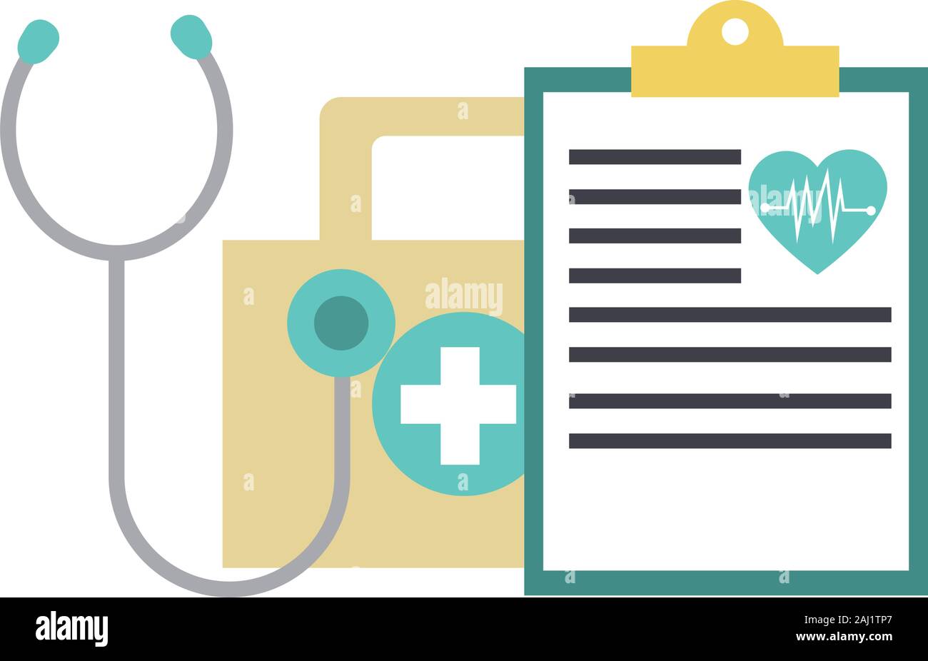 first aid kit, medical report and stethoscope Stock Vector Image & Art ...