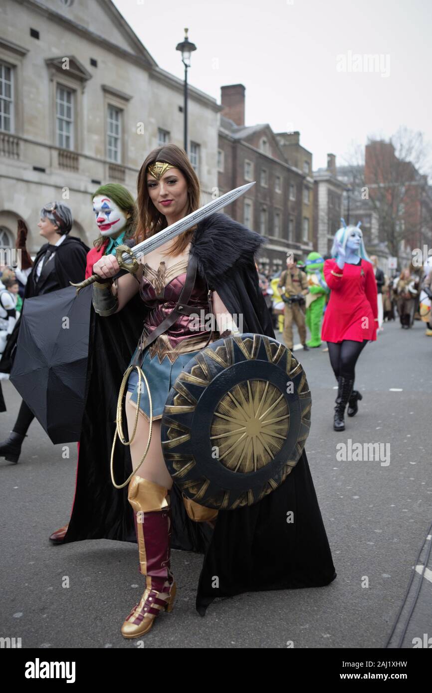 London, UK. 01st Jan, 2020. A performer in a fancy dress attends the parade.The 34th year of ...