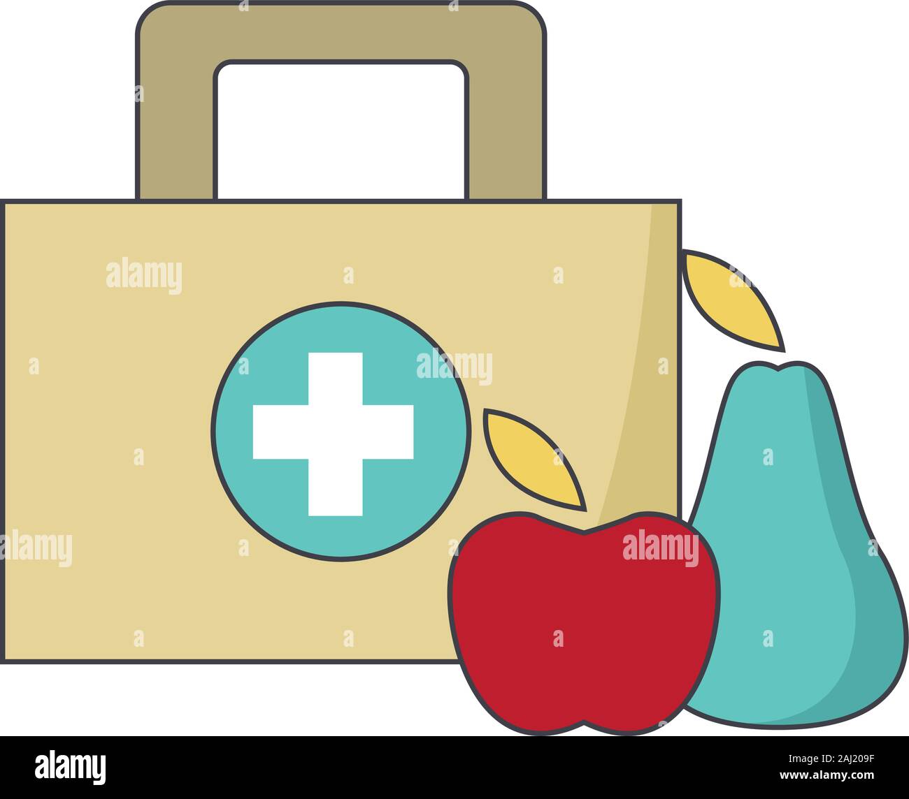first aid kit and healthy fruits, colorful design Stock Vector Image ...
