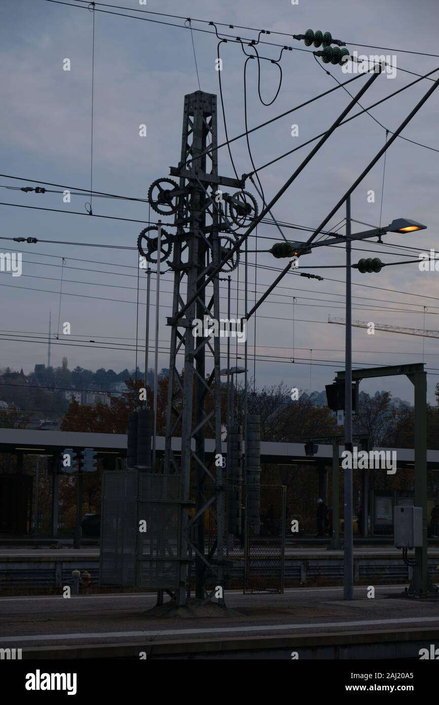 Line Tensioning in Train Station Stock Photo - Alamy