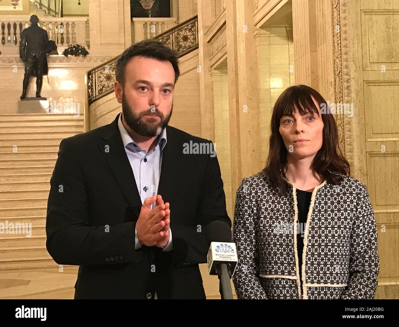 SDLP leader Colum Eastwood (left) and deputy leader Nichola Mallon ...