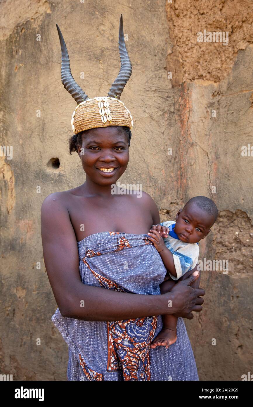 Batammariba mother in a Koutammakou village in North Togo, West Africa ...