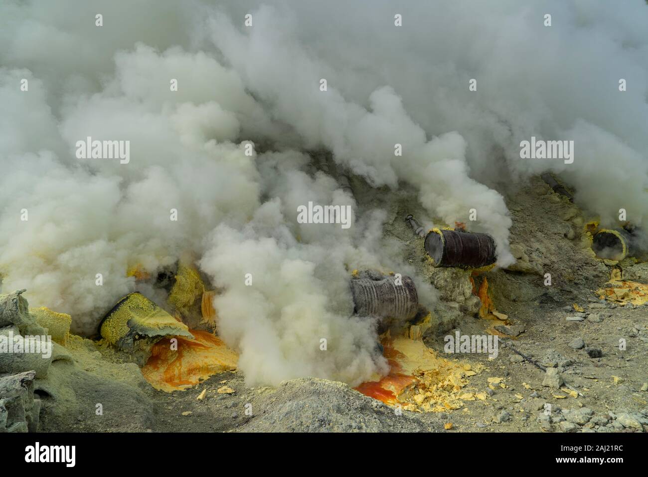 The sulphur mine inside the Ijen volcano, Eastern Java, Indonesia. 11 ...
