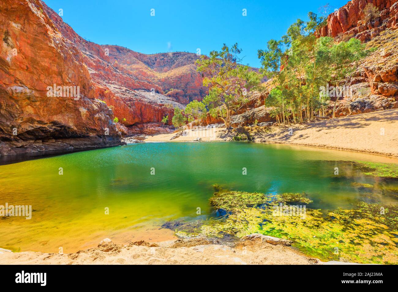 Landscape of Ormiston Gorge Water Hole with ghost gum in West ...