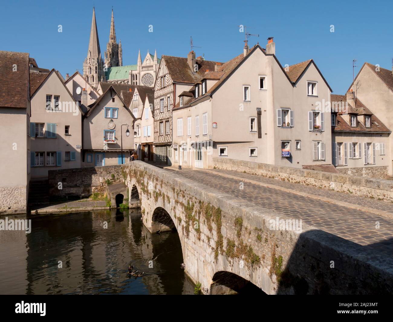 Chartres Cathedral across the River Eure, Chartres, Eure-et-Loir ...