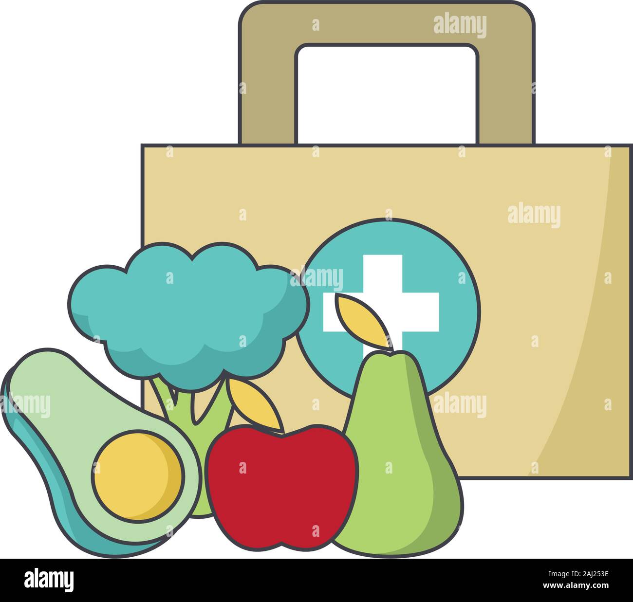 first aid kit and healthy vegetables and fruits Stock Vector Image ...