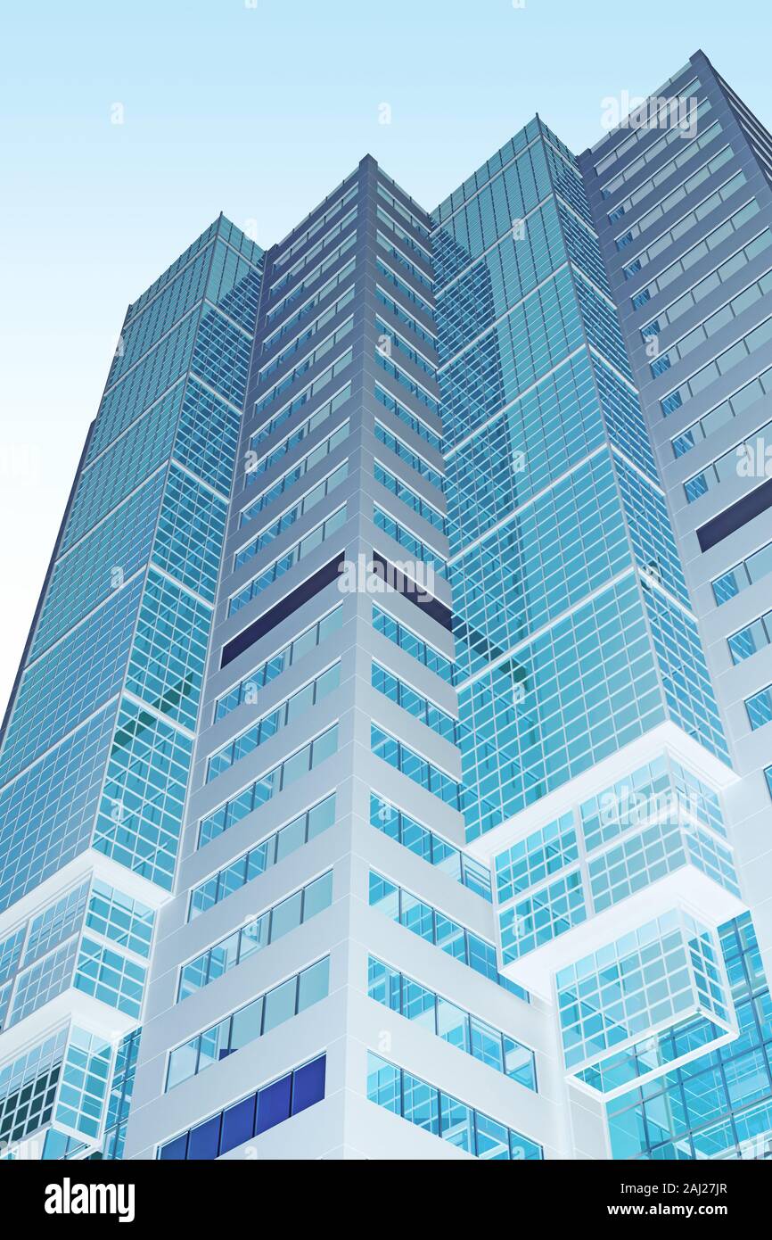 top part skyscraper in bottom view. 3d rendering Stock Photo - Alamy