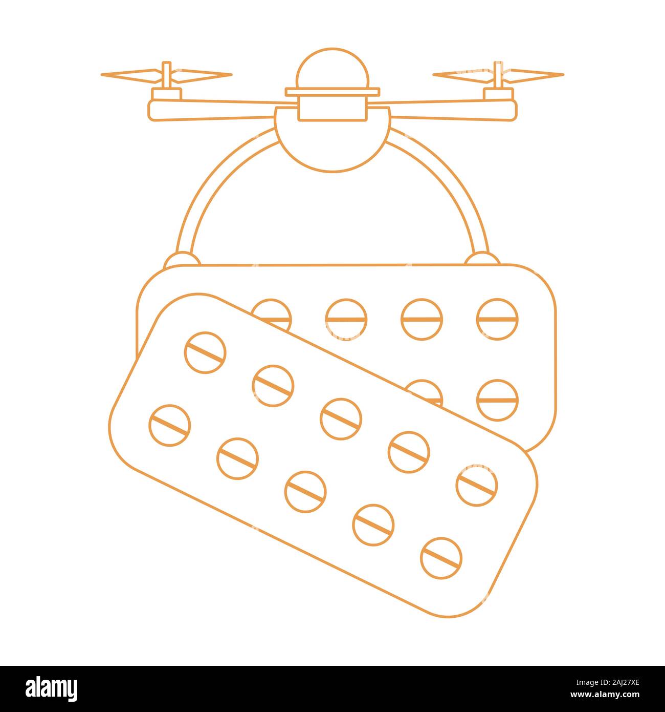 Vector illustration Drone carries pills on white background Drone ...