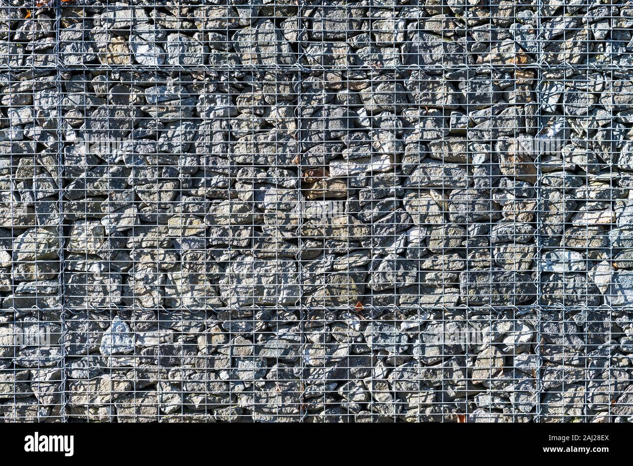 Gabion retaining wall texture. Wire grid full of raw natural stones ...