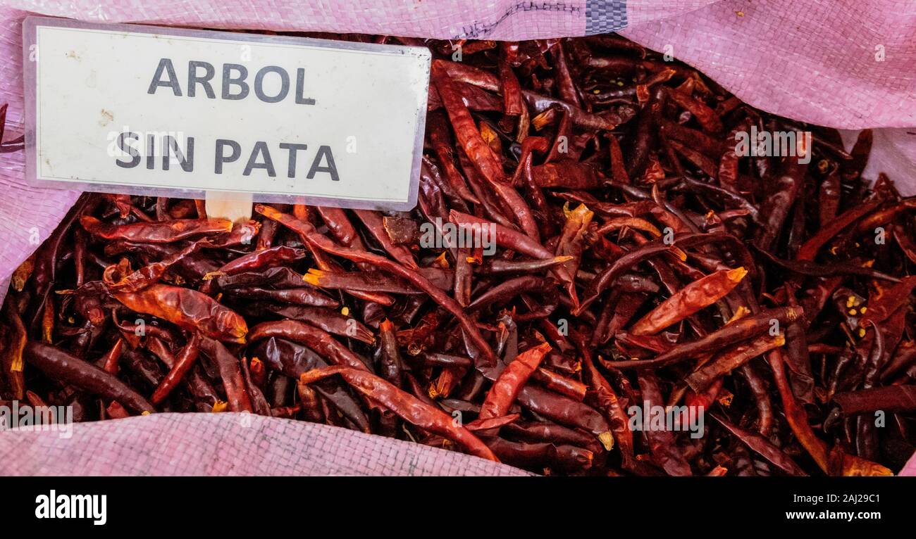 Tree red Chili in a pile ready for sale Stock Photo - Alamy