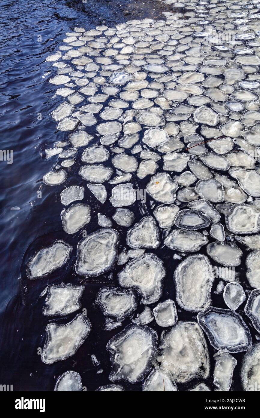 Ice on water surface in early winter Stock Photo - Alamy