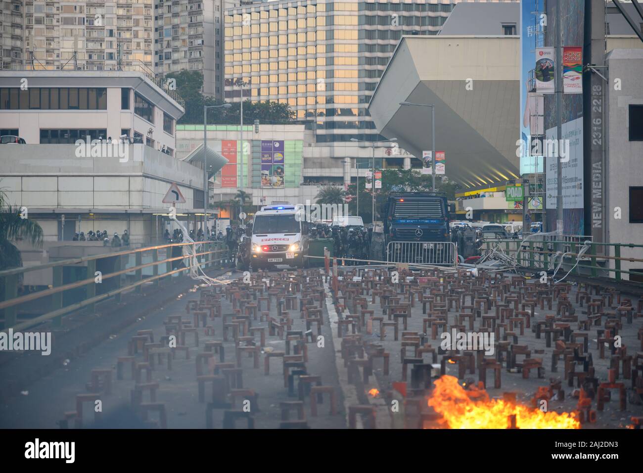 PolyU, Hong Kong - Nov 17, 2019: The first day of the Siege of PolyU ...
