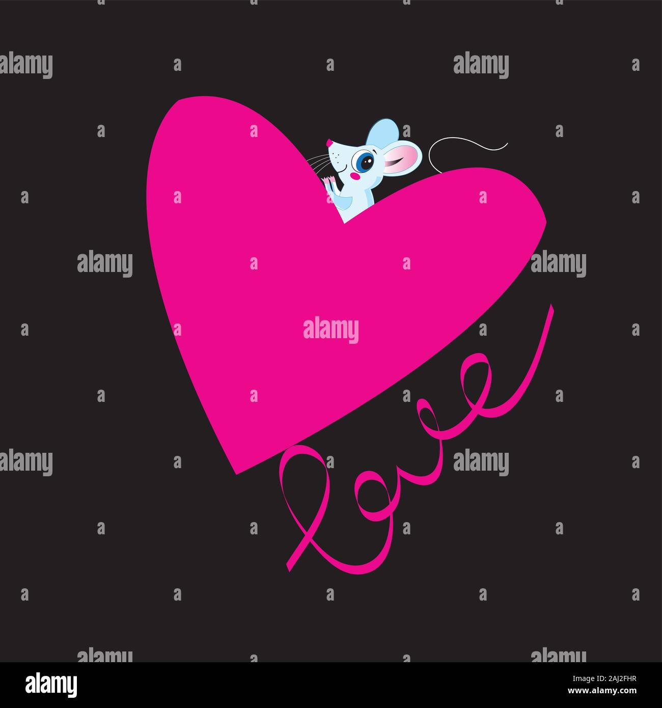 Beautiful lovers mouse with heart on dark background. Valentine's day ...